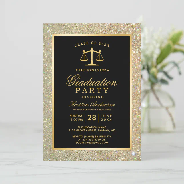 Gold Justice Scale Law School Graduation Party Invitation | Zazzle