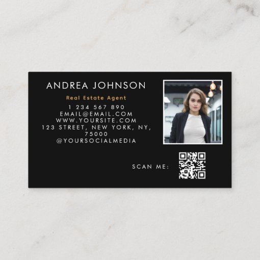Gold Key Logo Real Estate Agent Photo Qr Code Business Card | Zazzle