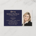 Gold Key Real Estate Agent Add Photo Navy Business Card | Zazzle