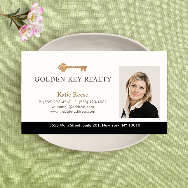 Gold Key Real Estate Agent Photo Business Card | Zazzle