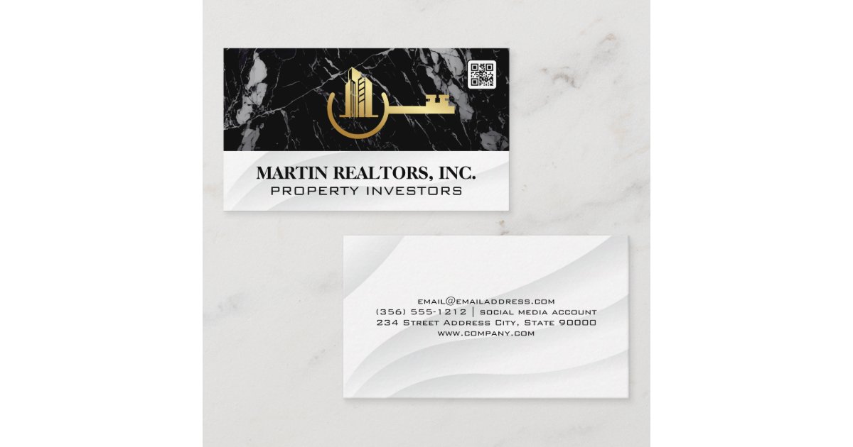 Gold Key to the City Logo | Black Marble Business Card | Zazzle