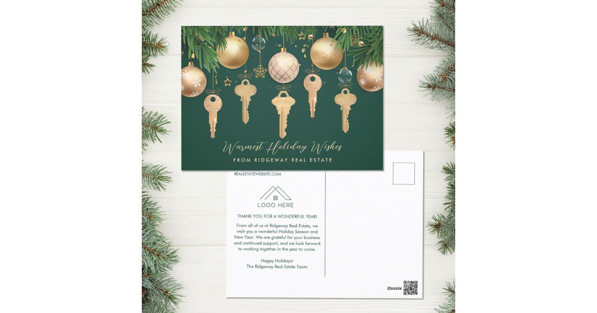 Gold Keys Logo Real Estate Holiday Postcard | Zazzle