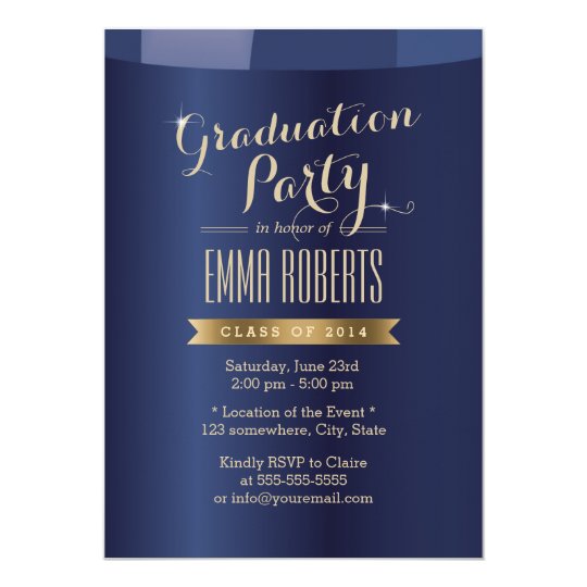 Gold Label Navy Blue Graduation Party Invitations | Zazzle.com
