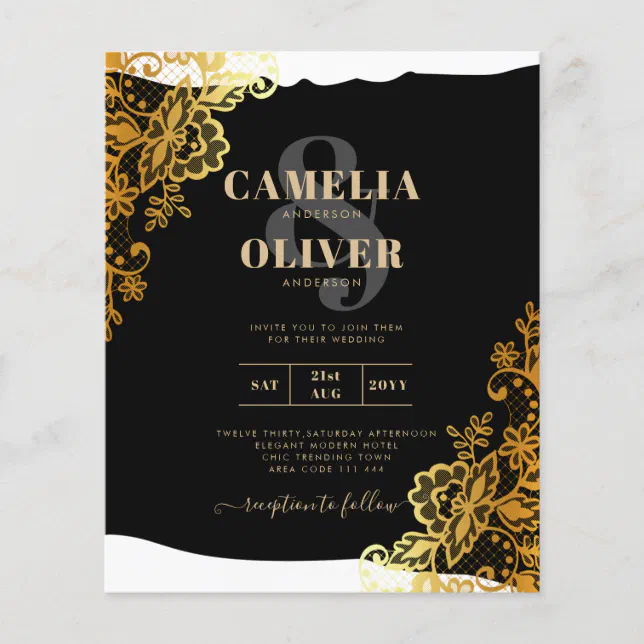 GOLD LACE Black All-in1 Wedding INVITE QR Code | Zazzle