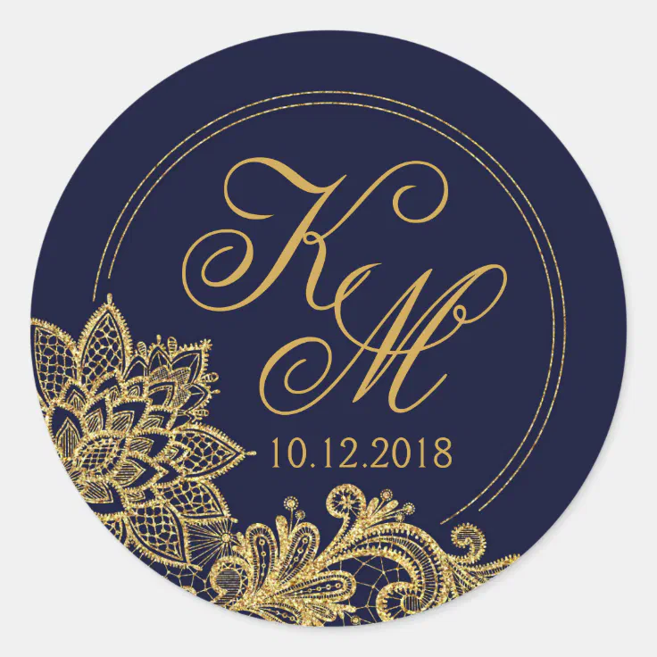 Gold Lace Navy Modern Monogram Label | Zazzle