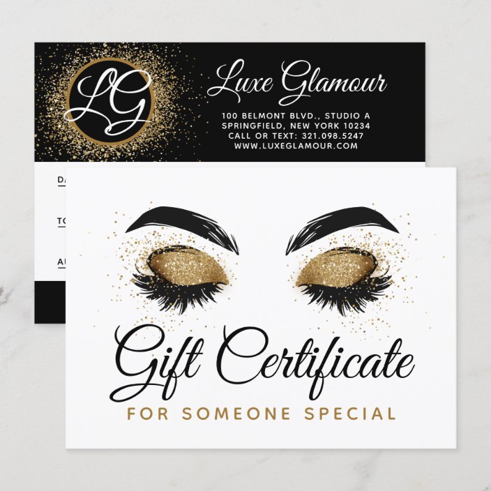 Gold Lash Brow Bar Beauty Gift Certificate Card | Zazzle.com