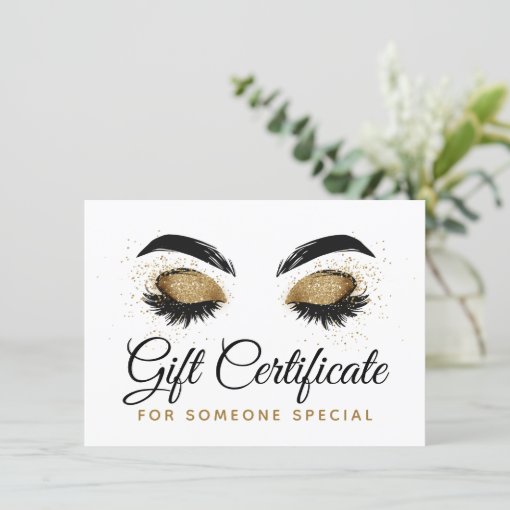 Gold Lash Brow Bar Beauty Gift Certificate Card | Zazzle