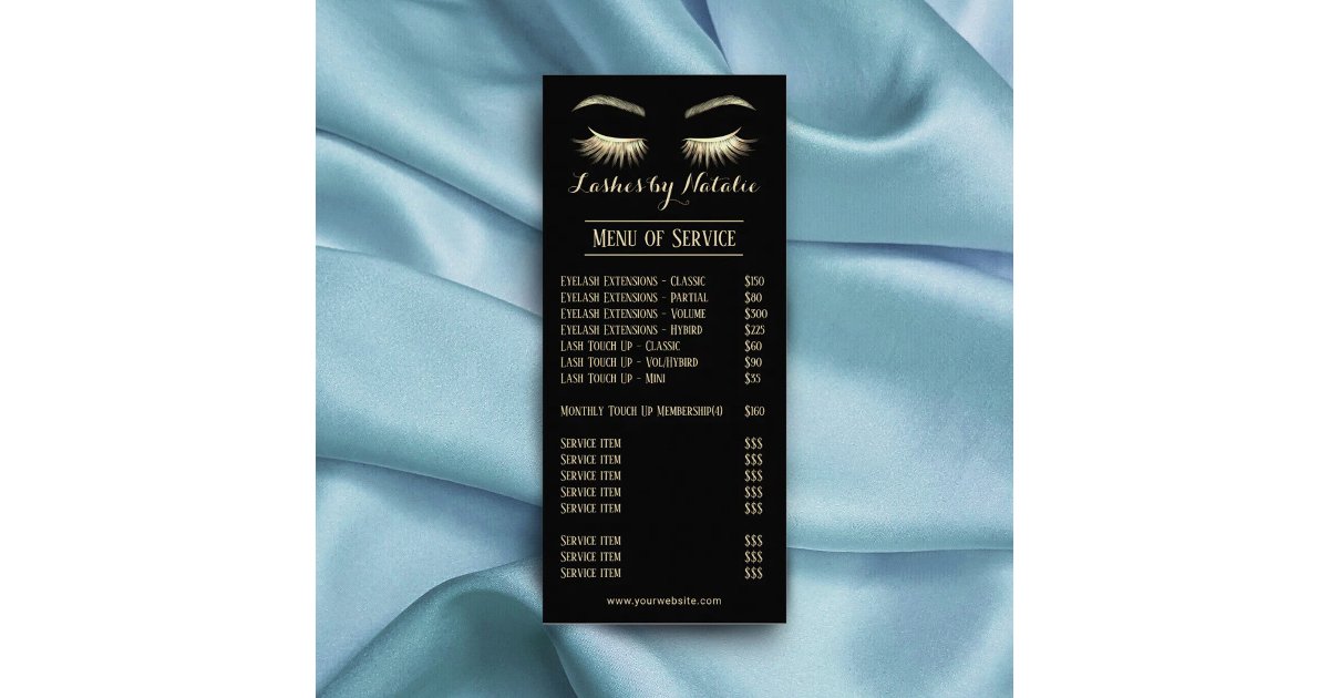 Gold Lashes Eyelash Makeup Artist Salon Price List Rack Card | Zazzle