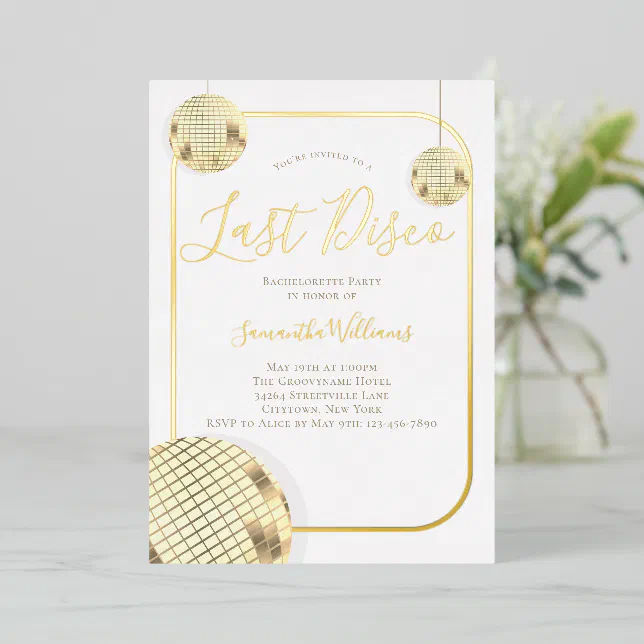 Gold Last Disco Bachelorette Party Foil Invitation | Zazzle