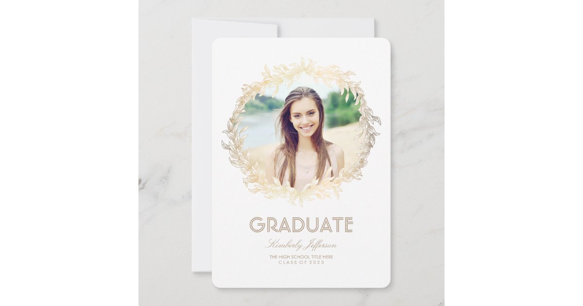 Gold Laurel Photo Graduation Party Invitation | Zazzle