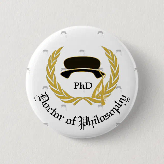 Gold Laurel Wreath Tam PhD Doctor Graduation Button | Zazzle