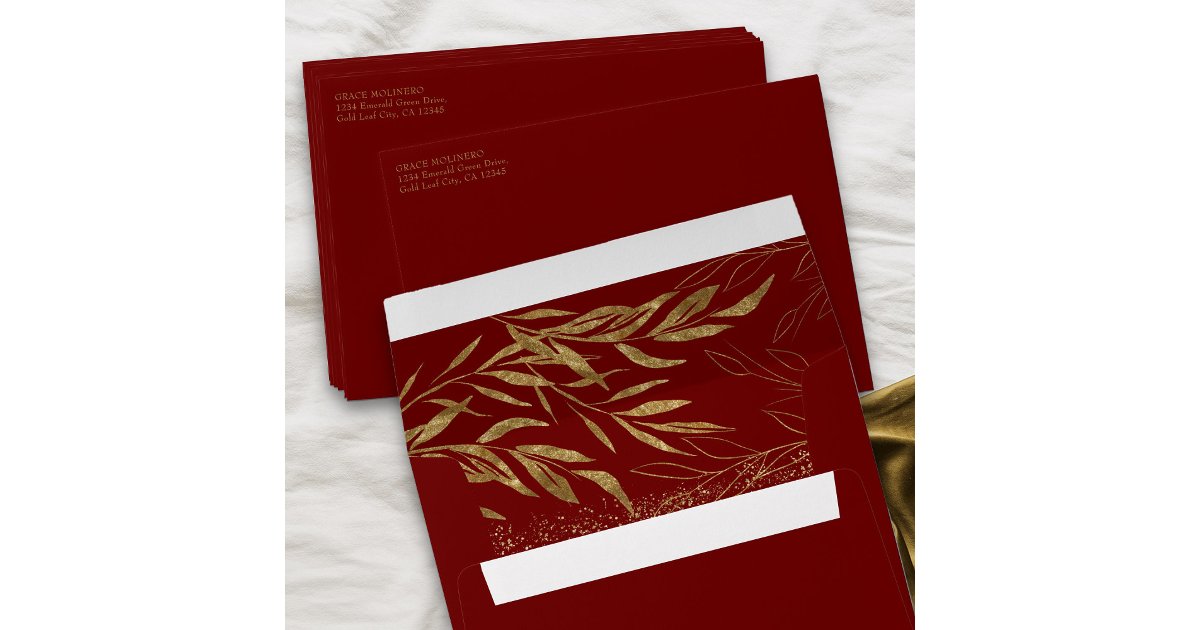 Gold Leaf and Confetti Red Invitation Envelope | Zazzle