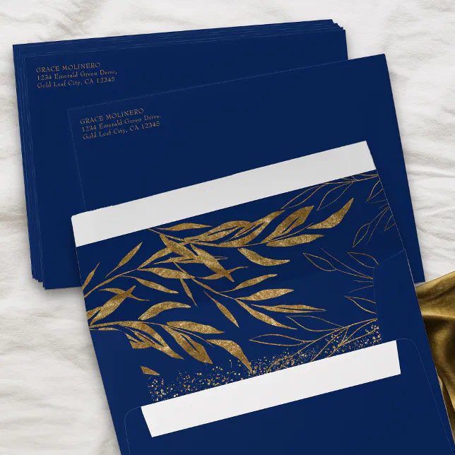 Gold Leaf and Confetti Royal Blue Invitation Envelope | Zazzle