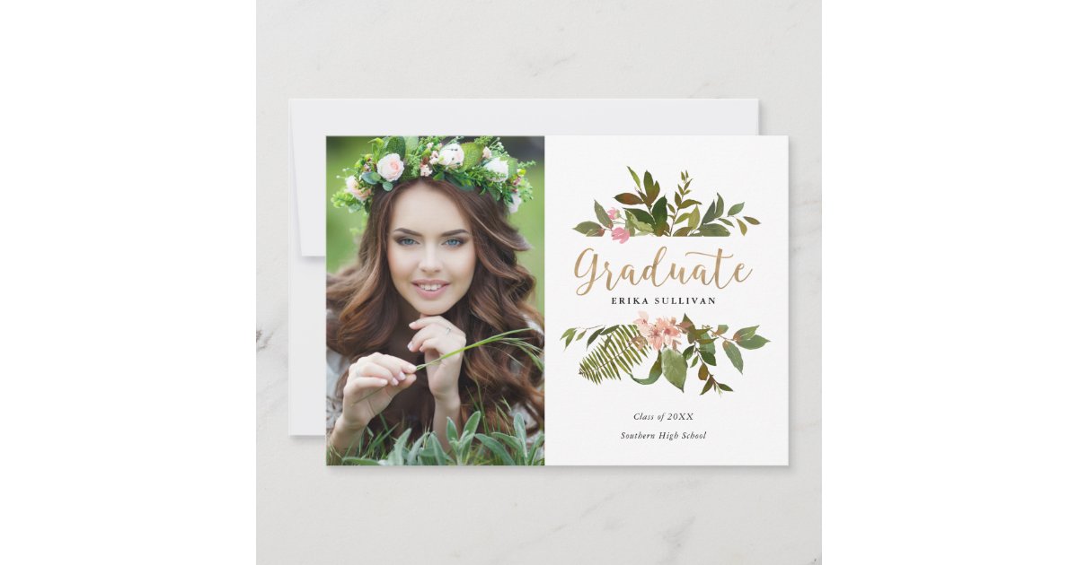 Gold Leaf Graduate Photo Announcement | Zazzle.com