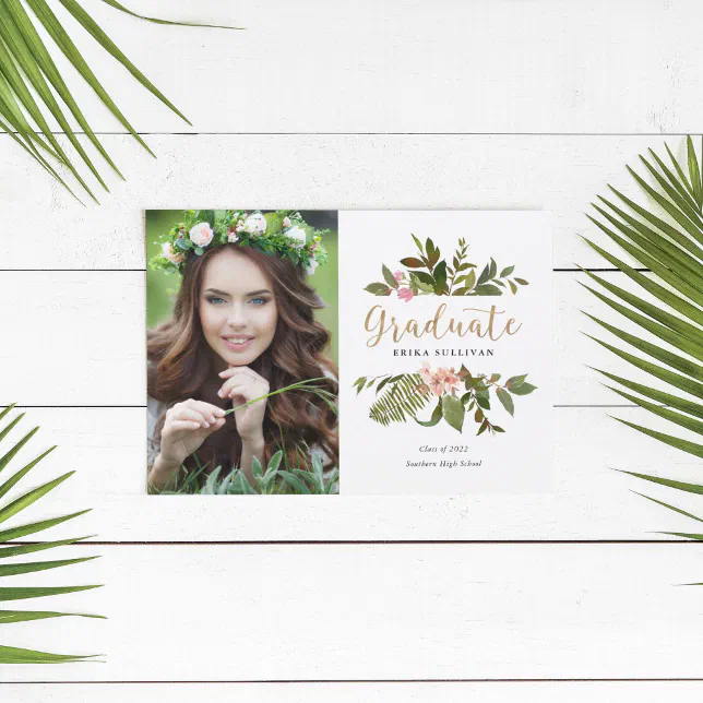 Gold Leaf Graduate Photo Announcement | Zazzle