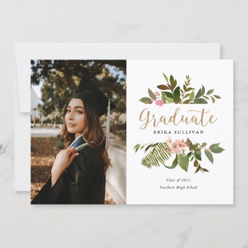 Gold Leaf Graduate Photo Announcement | Zazzle