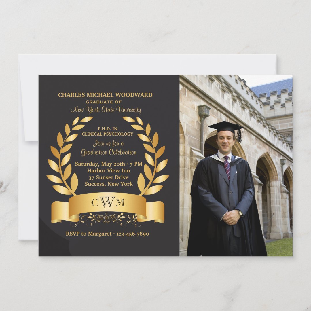 Gold Leaf Graduation Photo Invitation | Zazzle