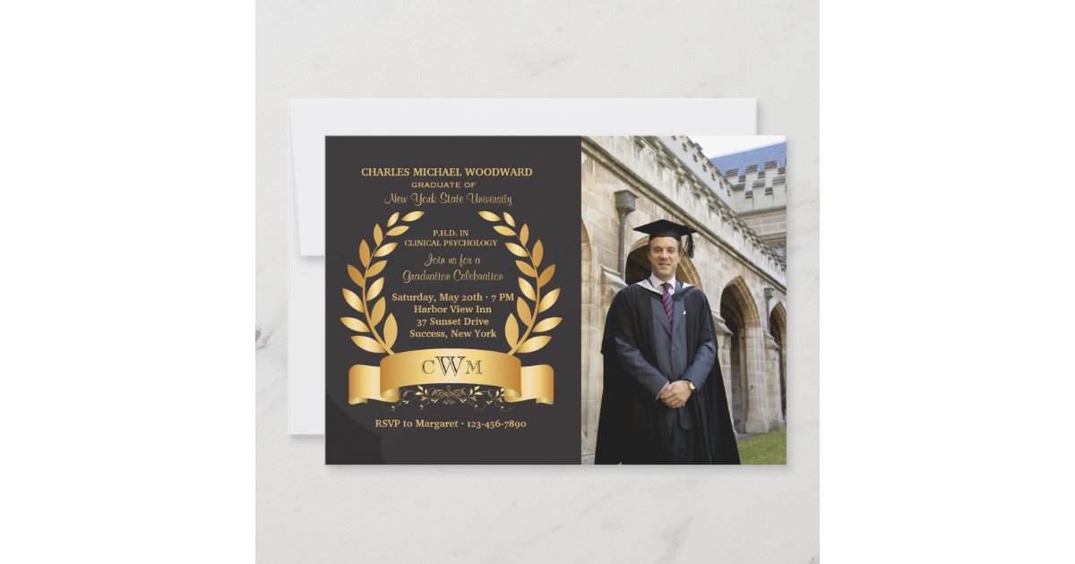 Gold Leaf Graduation Photo Invitation | Zazzle