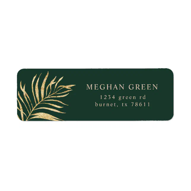 Gold leaf hunter green minimalist return address label | Zazzle