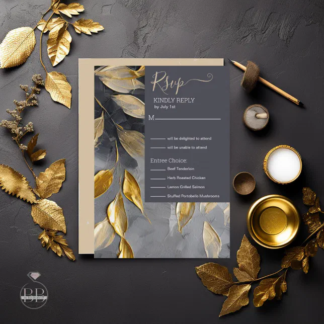 Gold Leaf Impasto Noir RSVP Card | Zazzle
