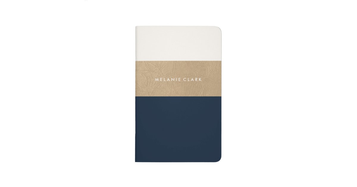 Gold leather and navy blue journal | Zazzle