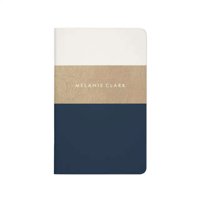 Gold leather and navy blue journal | Zazzle