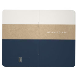 Gold leather and navy blue journal | Zazzle