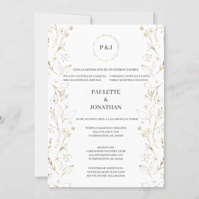Gold leave elegant wedding invitation | Zazzle