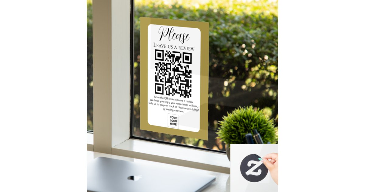 Gold Leave us a review QR code Window Cling | Zazzle
