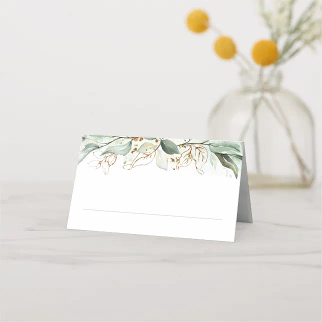 Gold Leaves and Eucalyptus Greenery Wedding Place Card | Zazzle