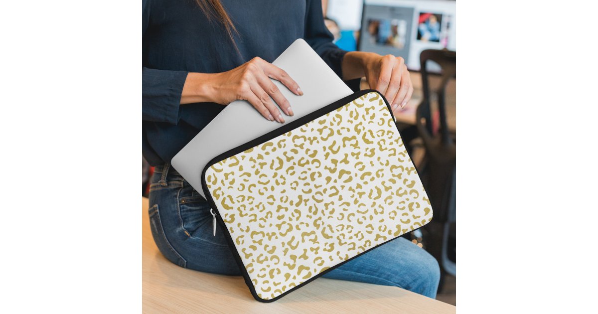 Gold Leopard, Gold Glitter, Leopard Print Laptop Sleeve | Zazzle