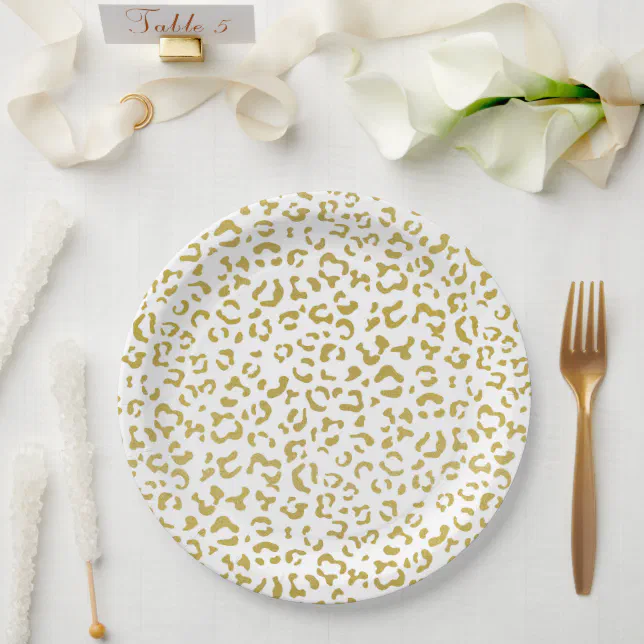 Gold Leopard, Gold Glitter, Leopard Print Paper Plates | Zazzle