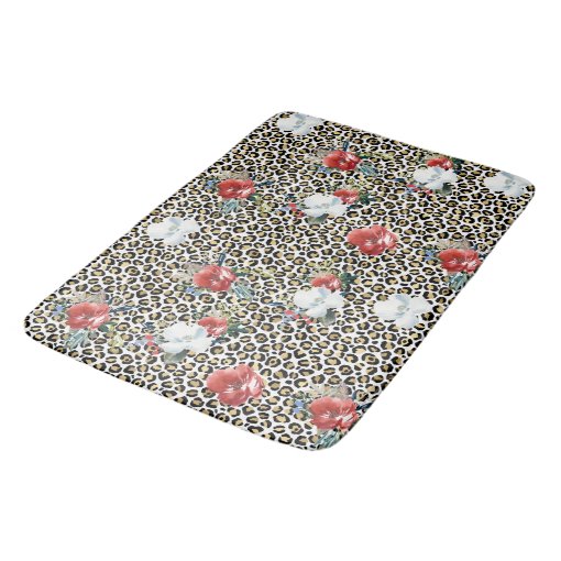 Gold Leopard Print Floral Bath Mat | Zazzle