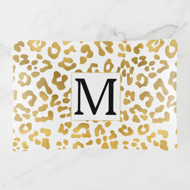 Gold Leopard Print Monogram Trinket Tray | Zazzle