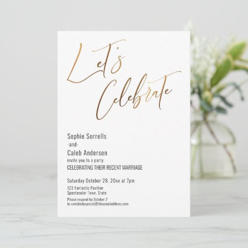 Gold Let's Celebrate Simple Wedding Party Invitation | Zazzle