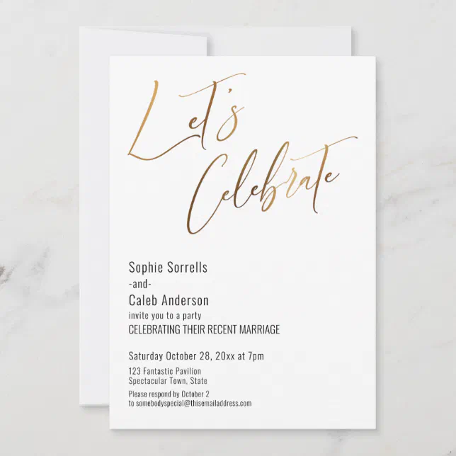 Gold Let's Celebrate Simple Wedding Party Invitation | Zazzle