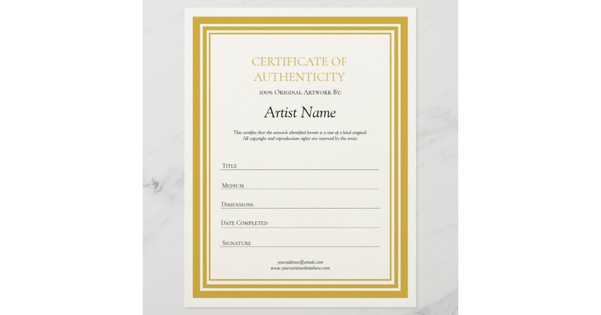 Gold Letter Certificate of Authenticity Template Letterhead | Zazzle