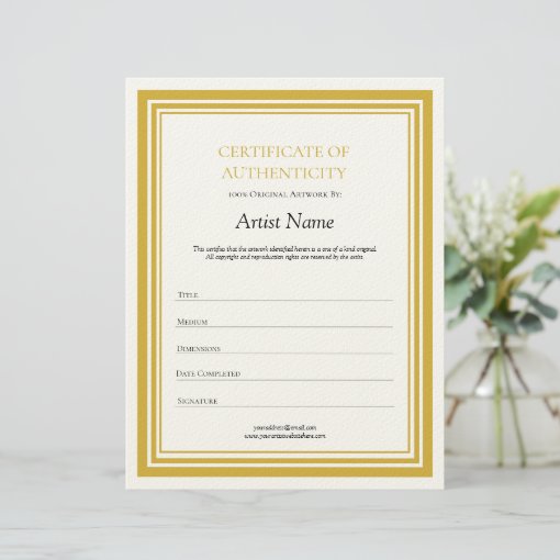 Gold Letter Certificate of Authenticity Template Letterhead | Zazzle