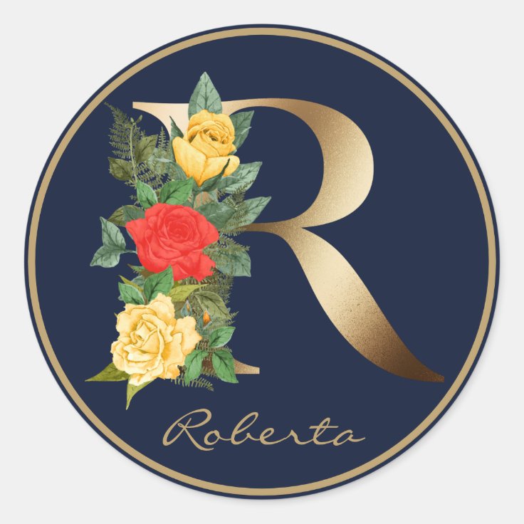 Gold Letter R Elegant Floral Monogram Classic Round Sticker | Zazzle