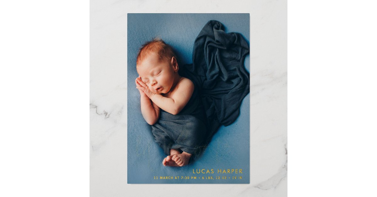 gold lettering baby birth announcement | Zazzle