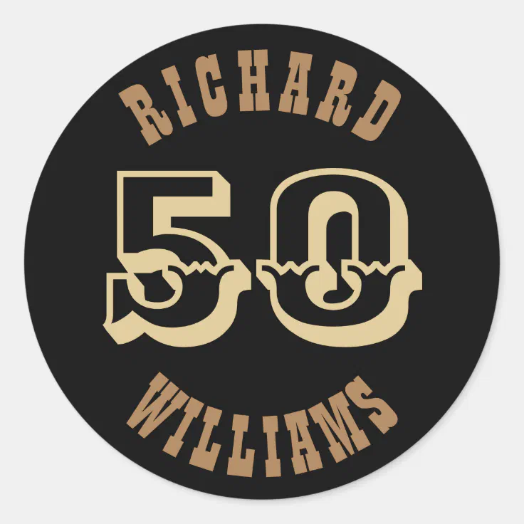 Gold Lettering Fifty 50th Birthday Favor Thank you Classic Round ...