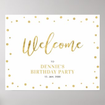 Gold Lettering Modern Confetti Welcome Party Sign | Zazzle