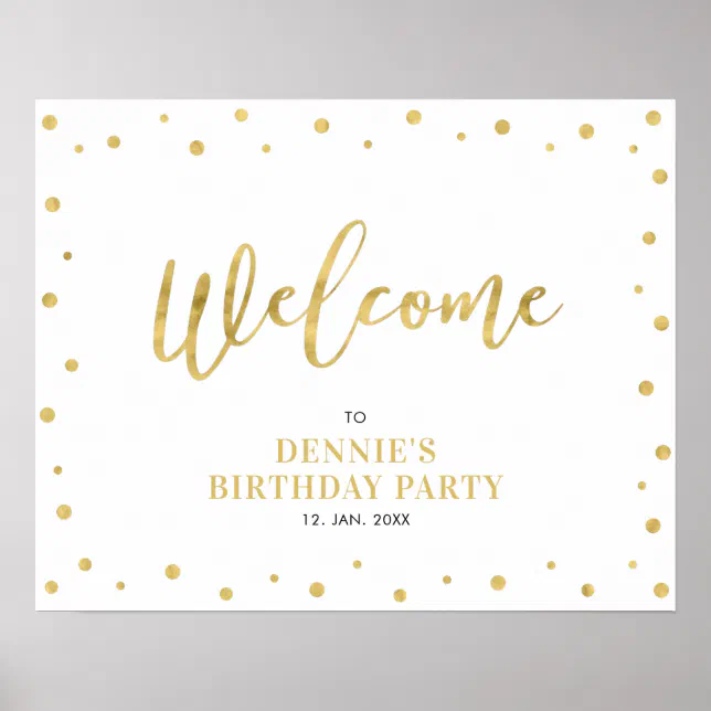 Gold Lettering Modern Confetti Welcome Party Sign | Zazzle