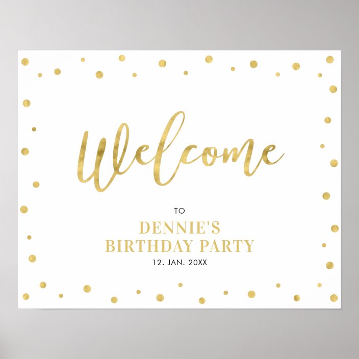 Gold Lettering Modern Confetti Welcome Party Sign | Zazzle.com
