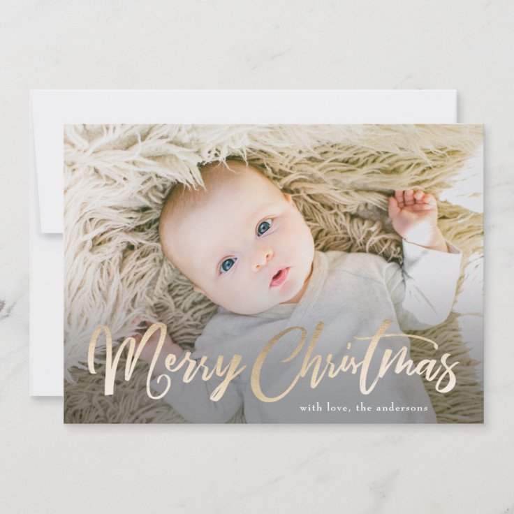 Gold Lettering Overlay Merry Christmas Photo Card | Zazzle