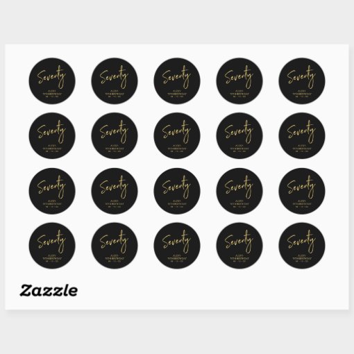 Gold Lettering Seventy 70th Birthday Party Favor Classic Round Sticker ...
