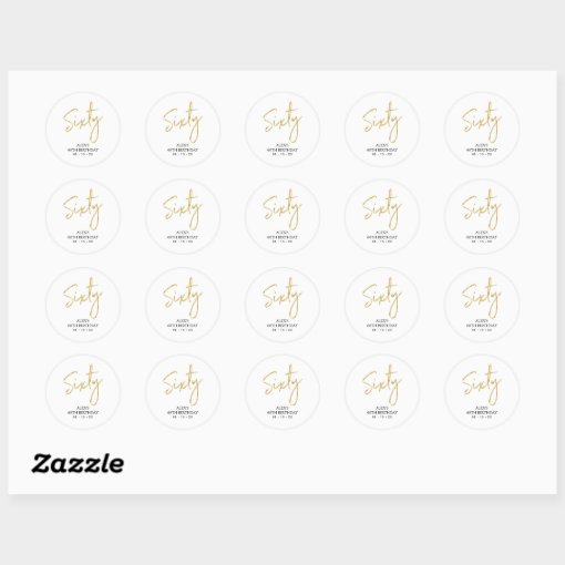 Gold Lettering Sixty 60th Birthday Party Favor Classic Round Sticker ...