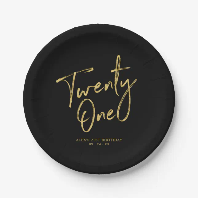 Gold Lettering Twenty one 21st birthday Party Pape Paper Plates | Zazzle