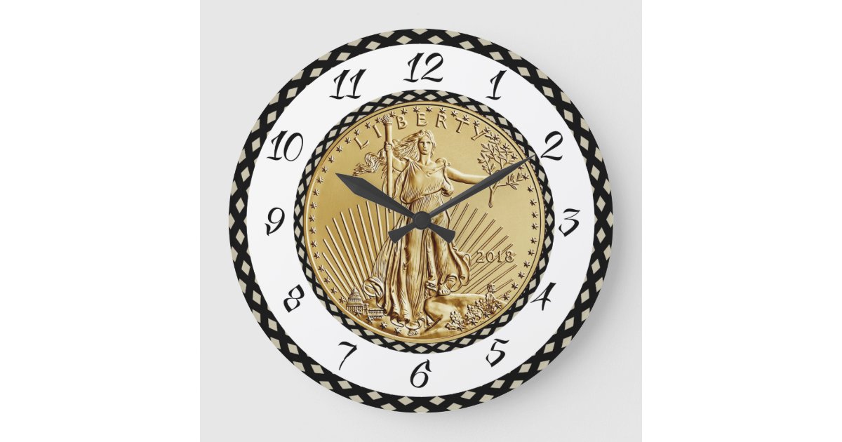 GOLD LIBERTY COIN LARGE CLOCK | Zazzle