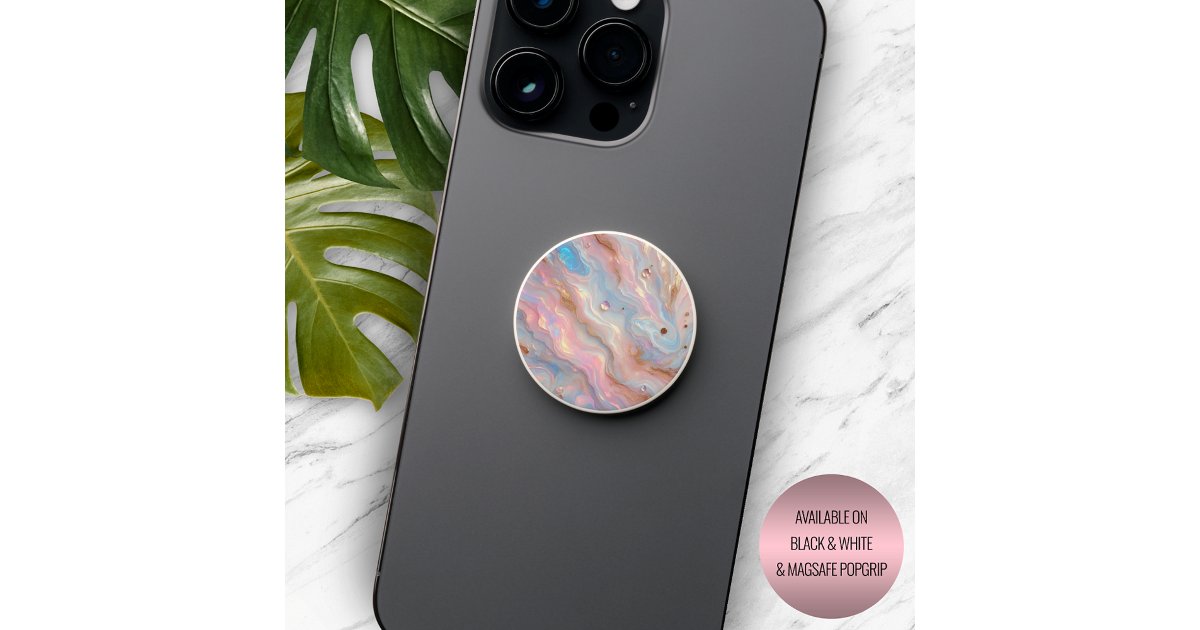 Gold Light Blue Blush Pink Opal Marble Art Pattern PopSocket | Zazzle